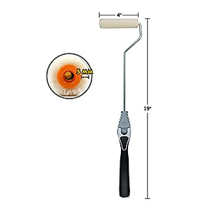 ROLLINGDOG Mini Roller - 4Inch Extender Multi Angle Long Handle with Velour Paint Cover for Detail Painting at Awkward Corners and Architrave, Behind Radiators(Overall Length 19In)