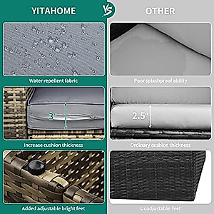 YITAHOME 5 Piece Outdoor Patio Furniture Sets, All-Weather Wicker Sectional Sofa Patio Conversation Set with Ottoman, Coffee Table and Cushions, Gray Gradient