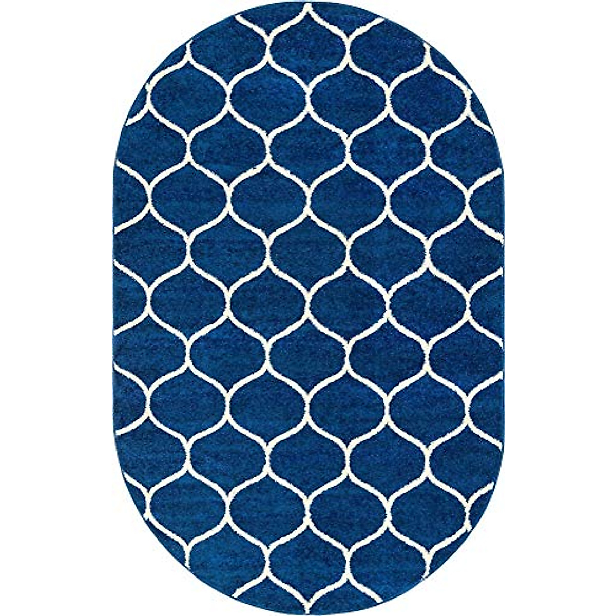 Unique Loom Trellis Frieze Collection Area Rug - Rounded (5' x 8' Oval, Navy Blue/ Ivory)