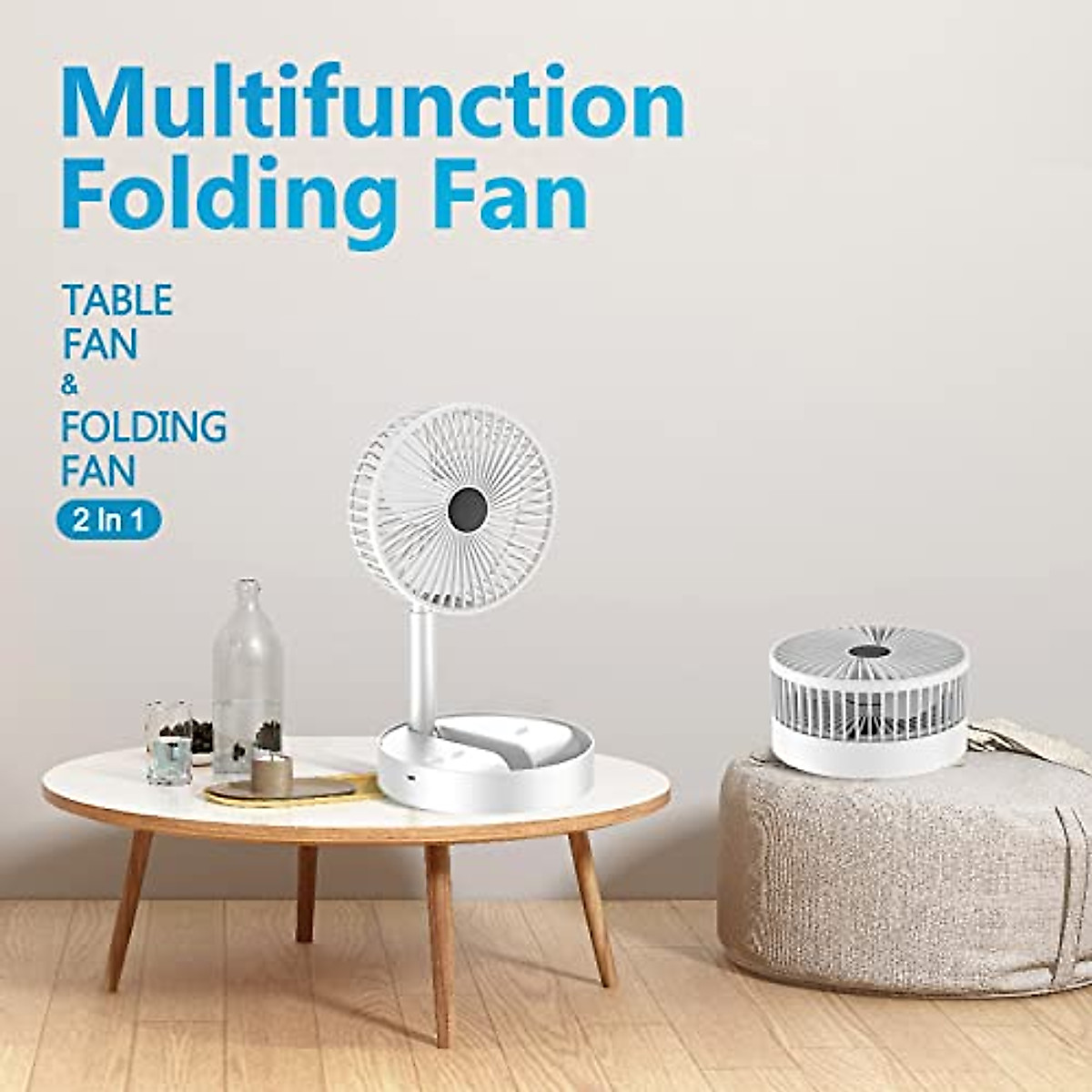 MAESHOP Portable Desk Fan 3 Speeds Wind Quiet Foldable Rechargeable Battery Operated USB Desktop Folding Fan For Office Trave Home Desk Outdoor Bedroom Trave，6.5-Inch (White)