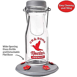 More Birds Jersey Hummingbird Feeder, Glass Milk Bottle Hummingbird Feeder for Outdoors, 5 Feeding Stations, 18 Ounces
