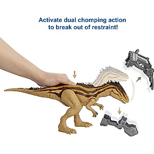 Mattel Jurassic World Mega Destroyers Dinosaur Action Figure, Carcharodontosaurus Brown Dino Toy with Attack Motion & Breakaway Accessory