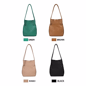 LMKIDS Fashion Woven Purse for Women Top-handle Shoulder Bag All-Match Underarm Bag with Soft Hobo Tote Handbag (Brown)