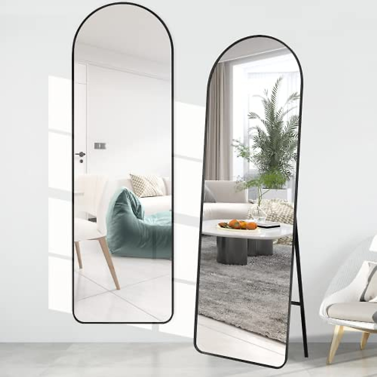 ABSWHLM Arched Full Length Mirror 63"x18" Aluminum Alloy Frame Floor Mirror for Living Room, Bedroom Hanging Standing or Leaning Wall-Mounted, Black