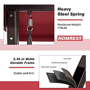 HOMREST 3 Seat Outdoor Porch Swing,Adjustable Canopy Porch Swings,Outdoor Swing with Stand, Patio Glider Chair with Thicken Cushions,Pillow & Cup Holder(Wine Red)