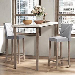 HOMCOM Modern Bar Stools Set of 2, Upholstered Bar Height Kitchen Stools with Build-in Footrest, Solid Wood Legs, Gray