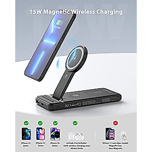 10000mAh for MagSafe Charging Station, 5 in 1 Foldable Magnetic Wireless Charging Station for iPhone 14 13 12 Pro Max Mini, Apple Watch, Airpods, Compact Wireless Power Stand MagSafe Portable Charger