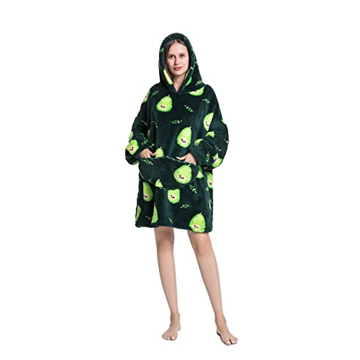 BROTOARD Wearable Blanket Hoodie Oversized Sweatshirt for Adult Women and Girl with Sleeves and Pocket, One Size, Green
