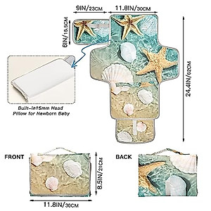 Sea Shell Starfish Portable Baby Changing Pad Diaper Changing Table Pad Foldable Waterproof Travel Changing Station with Built-in Pillow for Baby Gifts Stuff Newborn