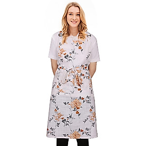 RUVANTI Aprons for Women with Pockets - Adjustable up to XXL - 100% Cotton - Cute Aprons for Cooking, Kitchen, Server, Barber, Restaurant, Chef Apron - 1 Pack - Grey Floral