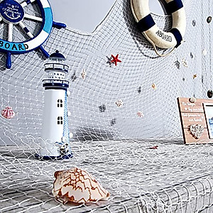 SHOUWAN Decoration Fishing Net 7ft ×14.7ft for Pirate,Hawaiian Nautical Ocean Mediterranean Party Wall Hanging Natural White Fishnet Decor Table Decorative Netting Living Room Decorar Fish Net