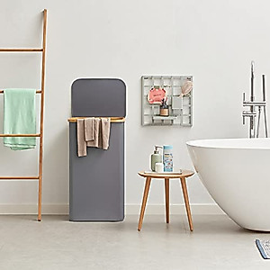 Lifewit 100L Basket with Lid, Clothes Hampers with Bamboo Handles and A Removable Bag, Large Foldable Hamper for Bedroom, Bathroom, Dorm, Laundry Room, Grey