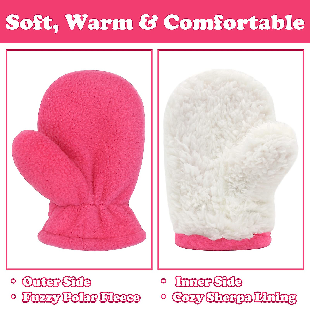 Sherpa Baby Girls Mittens - Winter Toddler Snow Gloves 12-18 Months