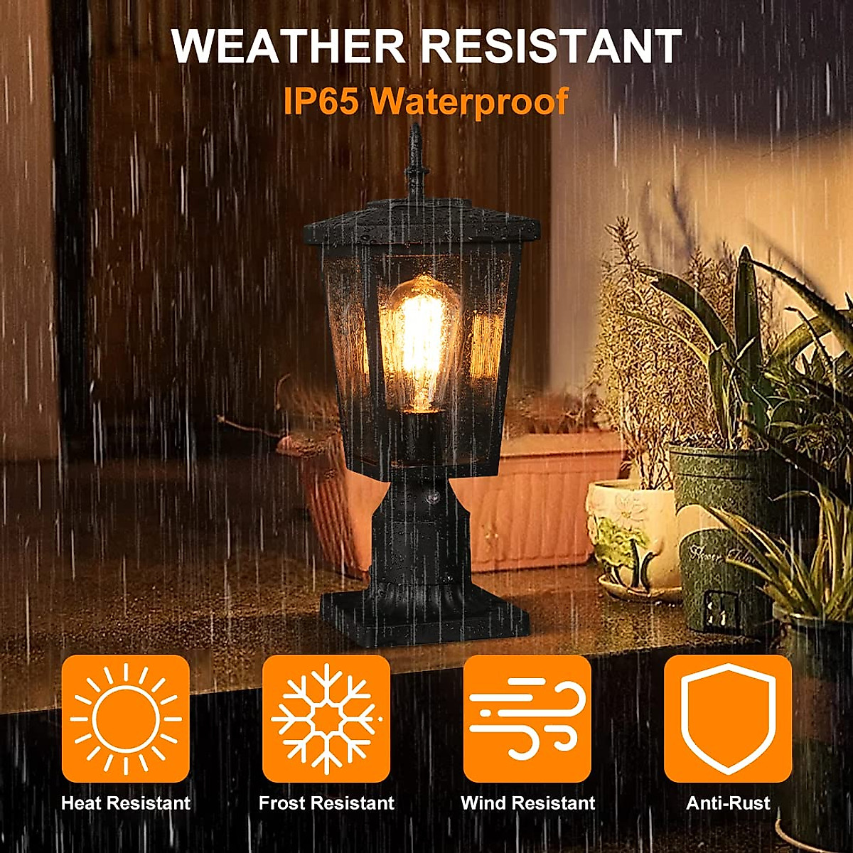 LEDMO Post Light with Pier Mount Base Dusk to Dawn, 60W Outdoor Waterproof Lamp Post Fixture, Exterior Lamp Post Lantern Head with Clear Seeded Glass for Garden, Patio, Pathway