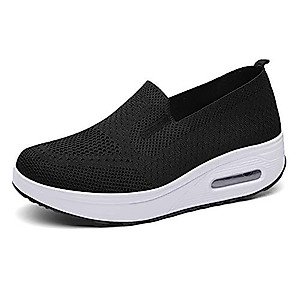 Women's Orthopedic Sneakers, Air Cushion Sole Mesh Up Stretch Platform Sneakers, Cozy Fashion Sneaker Walking Shoes for Elderly Ladies Black