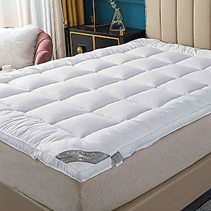 Mattress Topper Queen Size Down Alternative Overfilled White Pillow Top Mattress Cover Plush Super Soft 2 Inch Thick Mattress Pad