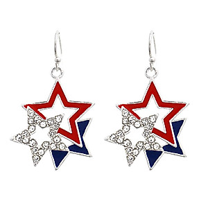 Rosemarie Collections Women's July 4th Red White And Blue USA American Flag Stars Patriotic Dangle Earrings, 1.44"