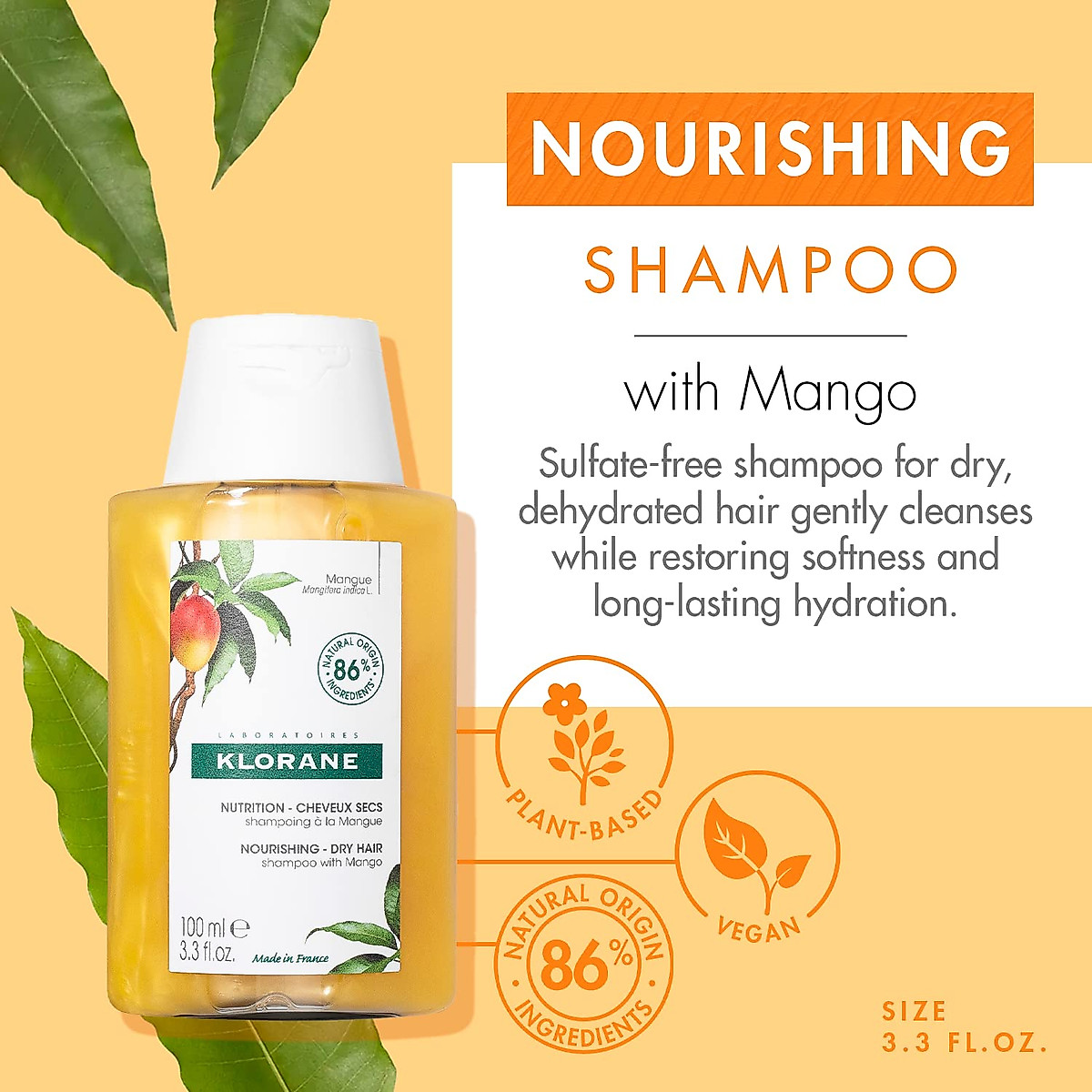 Klorane Nourishing Shampoo With Mango Butter, Moisturize and Hydrate Dry Hair, Paraben, Silicone, Sls Free, Travel Size, 3.3 Fl Oz (Pack of 2)