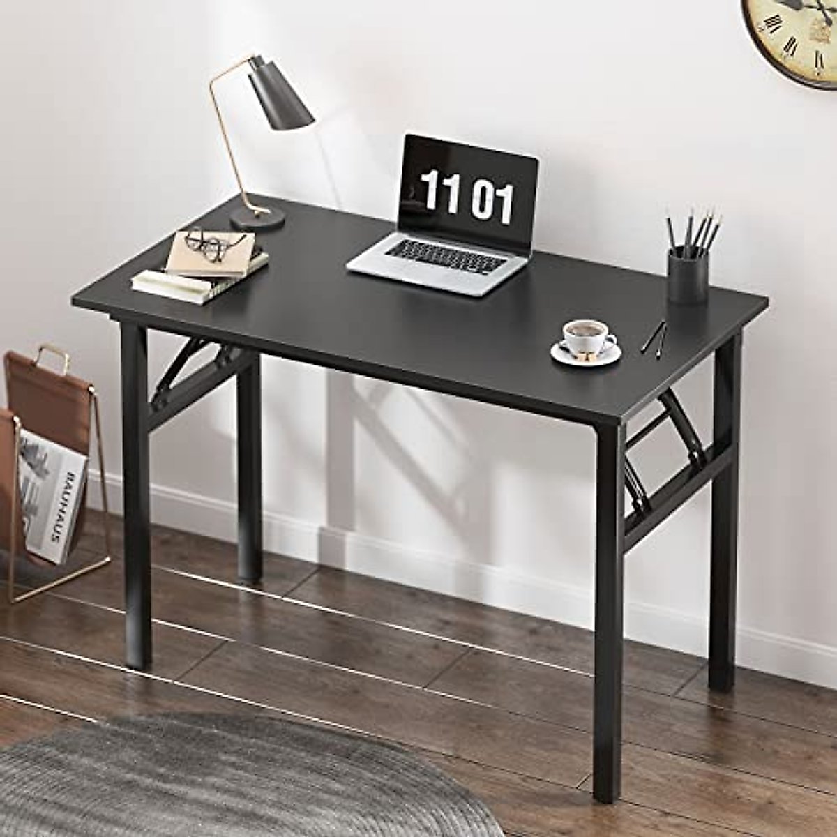 Need Small Computer Desk 31.5 inches Folding Table No Assembly Sturdy Small Writing Desk Folding Desk for Small Spaces, All Black AC5-8040-CB