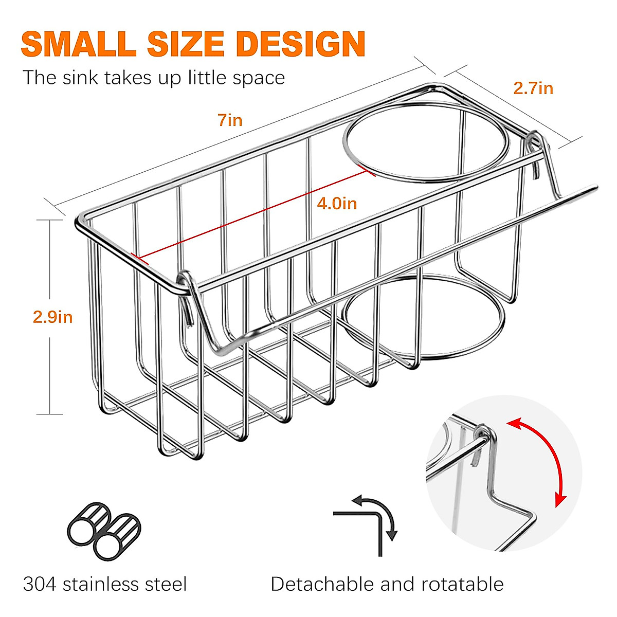 3-In-1 Kitchen Sink Organizer In-Sink Sponge and Brush Holder for Kitchen Sink - 304 Stainless Steel Sink Holder for Brush and Sponge - Durable Kitchen Accessories, Dishcloths, Brushes