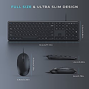 Wired Keyboard and Mouse Combo, USB Wired Corded Keyboard Mouse Set, Ultra Thin Full Size Keyboard and Mouse with Number Pad for Windows 7/8/10 Computer Laptop PC Desktop Notebook-Black