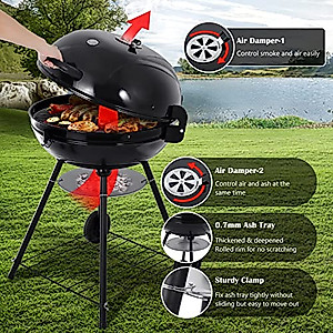 HaSteeL 22 Inch Charcoal Grill, Heavy Duty Kettle Outdoor BBQ Grill with Plastic Wheels, Large 355 Square Inches for Camping Backyard Picnic Patio Barbecue Cooking, Round Black Enamel Lid & Bowl