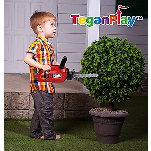 TeganPlay Power Garden Tools Set for Kids Battery Operated Toy Leaf Blower, Hedge Trimmer and Chainsaw Pretend Play for Boys Girls