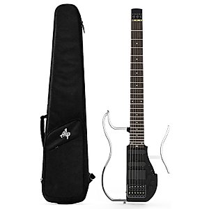 Asmuse Foldable Travel Headless Electric Guitar with Built In Headphone Jack Full-Scale Overhead Guitar ALP AD-80 Ultra-Light Portable and Rechargeable with USB Cable and Gig Bag