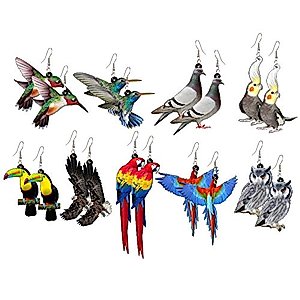 9Pairs Novelty Parrot Owl Dove Bird Acrylic Dangle Drop Earrings Creative Cool Eagle Earrings For Women Cute Animal Jewelry Gifts