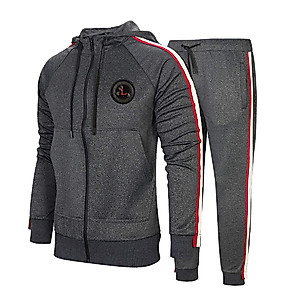 Mens Athletic 2 Piece Tracksuit Set, Dark Gray-XL