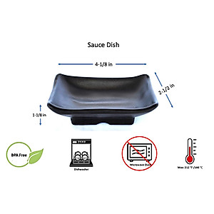 Lucky Star Melamine Soy Sauce Dishes Wasabi Sushi Sashimi Rectangular Plastic Dipping Plates, 4-1/8" X 2-1/2" X 1-1/8” H, Capacity: 1.8 oz, Black, Black (96)