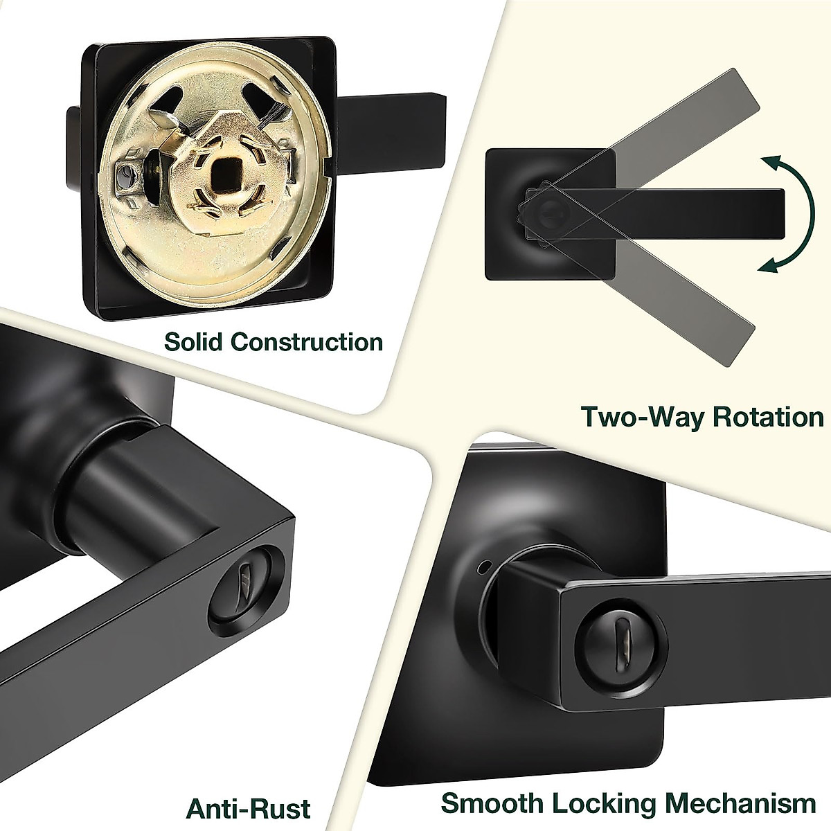 GOBEKOR 6 Pack Matte Black Door Handle Privacy Door Levers Interior Door Handles with Lock Square Bedroom Bathroom Door Locks Modern Black Interior Door Hardware