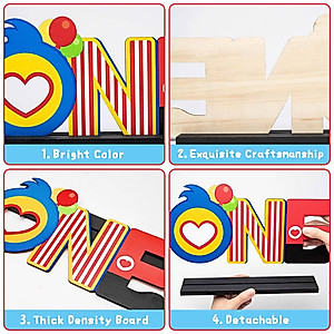 C1krint Plim Plim ONE Letter Sign Wooden Table Centerpiece, Circus Clown Plim Plim Theme First Birthday Party Decoration Supplies for One Year Old Baby Shower 1st Birthday Ornaments Photo Props