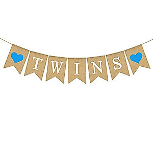 Rustic Burlap Twins Banner for Twin Boys Baby Shower Party Decoration