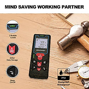 Laser Measure 130ft, MiLESEEY S2H Laser Tape Measure with 2 Bubble Levels, ±1/16IN Accuracy, Laser Measurement Tool for Area Measurement,Volume and Pythagoras, 2" LCD Backlit Laser Distance Measure