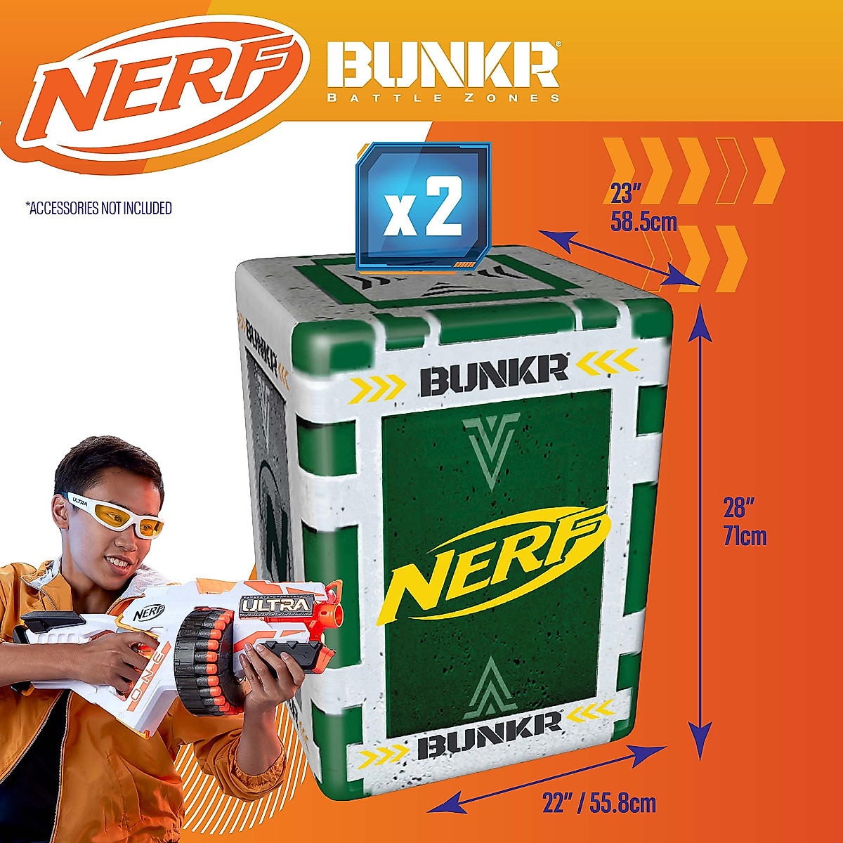 NERF BUNKR Officially Licensed Stadium Pack Inflatable Battlezone - 9 Piece Barricade Shield Bunker Set - Perfect for NERF Party NERF War