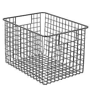 mDesign Metal Wire Food Storage Basket Organizer with Handles for Organizing Kitchen Cabinets, Pantry Shelf, Bathroom, Laundry Room, Closets, Garage - Concerto Collection - 8 Pack - Graphite Gray