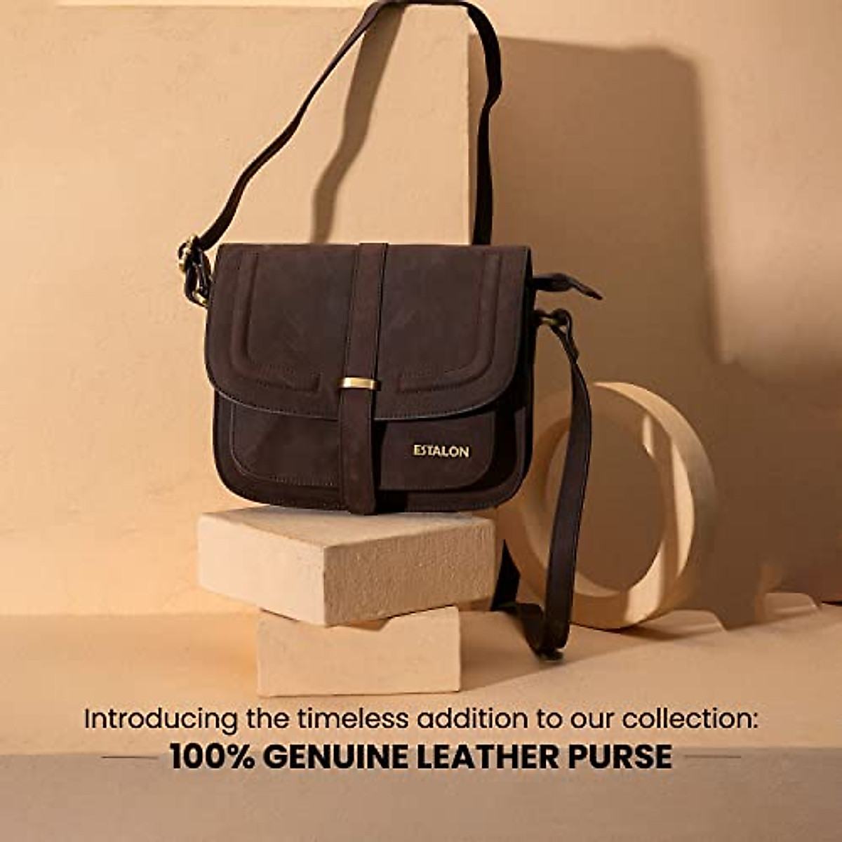 ESTALON Crossbody Bags for Women - Real Leather Multi Pocket Travel Purse and Sling Bag (Mocha)