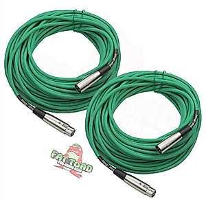 Fat Toad XLR Microphone Cables (2 Pack) 50ft Pro Audio Green Mic Cord Patch Extension & Male to Female Lo-Z Connector | 24 AWG Shielded Wire & Balanced for Speakers, Recording Studio Mixer Gear
