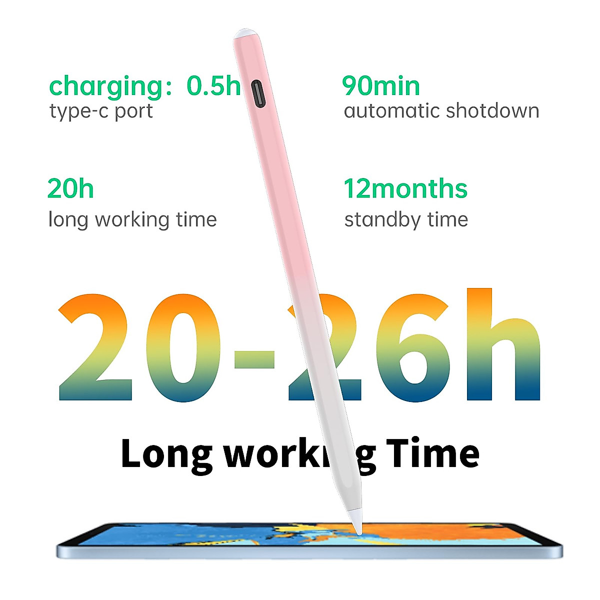 Stylus Pen for Apple iPad 13/12.9/11-inch, iPad Air M2 2024 for 13/11-inch, iPad Pro Pencil 3/4/5/6th Generation, iPad 10th-6th Gen, Compatible (2018-2024) with Fast Charging & Palm Rejection