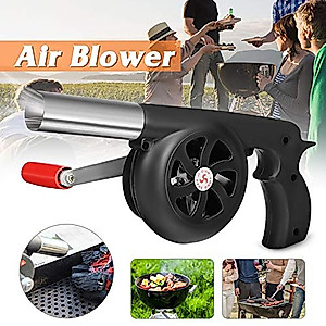 Esweny Outdoor Cooking BBQ Fan Air Blower,Mini Hand Crank Fan Air Blower Grill Picnic Camping Stove Accessories for Barbecue Fire Bellows Hand Crank Tool (Black)