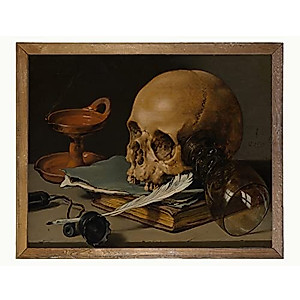 Vintage Skull Wall Decor - Goth Room Decor - Gothic Decor - Retro Creepy Victorian Pagan Wall Art - Halloween Home Decor - Spooky Witchy Gifts - Medieval Poster Picture for Bathroom Whimsigoth Kitchen