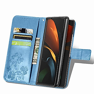 LEMAXELERS Galaxy Z Fold 2 5G Case Bling Diamond Clover Wallet Case with Card Slots Magnetic Flip Stand Premium PU Leather Shockproof Cover for Samsung Galaxy Z Fold 2 5G Diamond Clover Blue SD