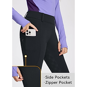 BALEAF Girls Riding Pants, Fleece Winter Breeches Full Seat Silicone Kids Horseback Equestrian Zipper Pocket Tight Black M