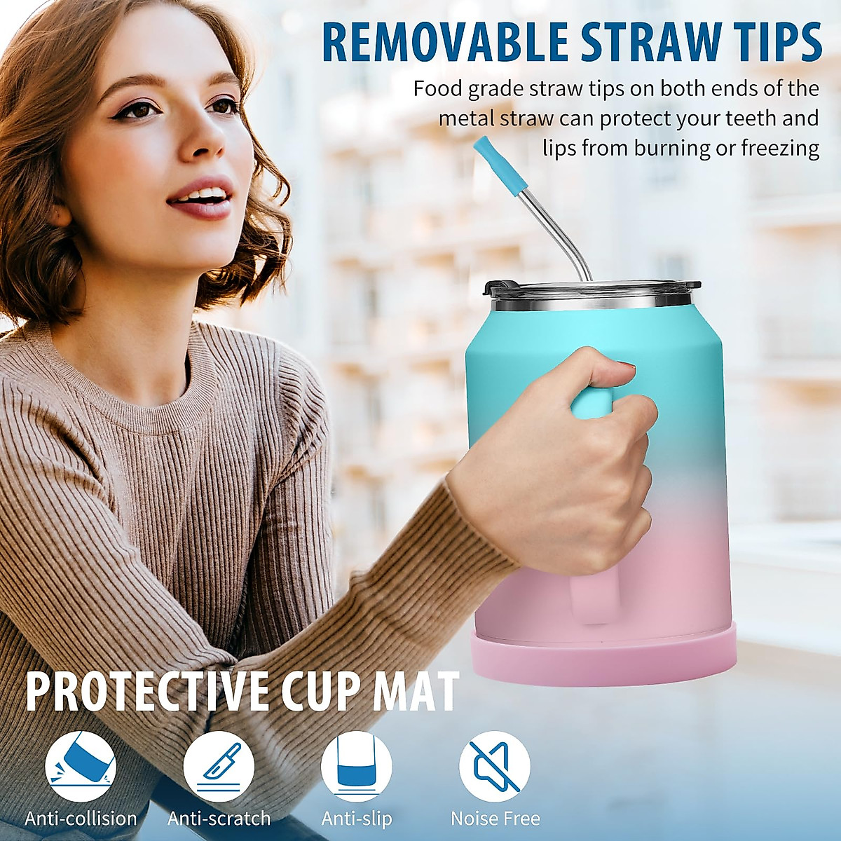 VICKNIY 50 oz Mug Tumbler with Handle and Straw - 2-in-1 Lid, Silicone Water Bottle Boot, Stainless Steel Coffee Mugs, Double Wall Insulated Water Cup Keep Cold-36H Hot-24H, 50oz Large Tumbler Jug