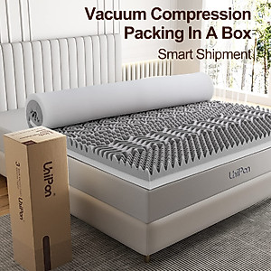 UniPon 4 Inch Egg Crate Memory Foam Mattress Topper, Charcoal Infused Medium Firm Mattress Topper, 7 Zones Foam Bed Topper, CertiPUR-US Certified (Full)