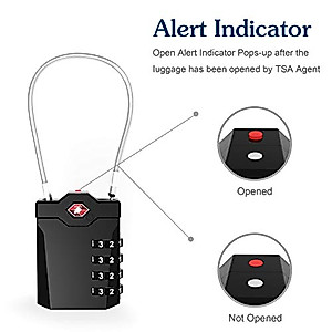 TSA Approved Luggage Locks with Steel Cable 4 Digit Combination Lock with Inspection Indicator Keyless Padlock for Suitcase Backpack Baggage (2 Pack)