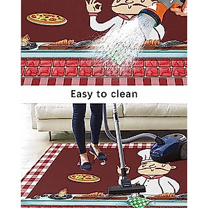 Absorbant Area Rug, Kitchen Decor Cartoon Chef Gourmet Food Dinner Table Wine Red Buffalo Check Outdoor Non-Slip Bottom Carpet Mat for Patio Camping Rv Picnic Backyard Deck Balcony Porch Beach 4x6 ft