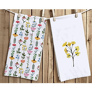 Set of 2 Spring Flowers Kitchen Dish Towel 18 x 28 Inch, Seasonal Spring Summer Wild Floral Tea Towels Dish Cloth for Cooking Baking