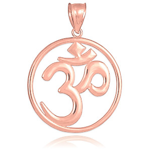 Sideways Crosses 14k Rose Gold Openwork Hindu Meditation Charm Yoga Om Pendant (Rose-gold)